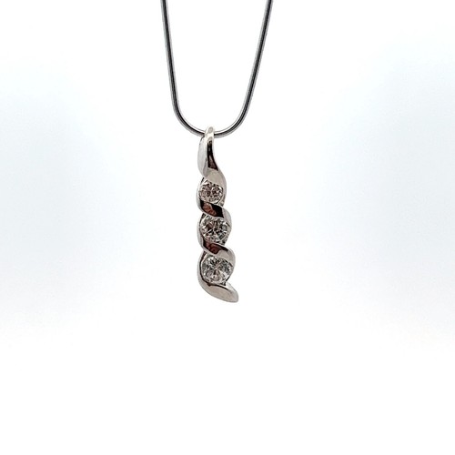 Sterling Silver 3-Stone Swirl Stick Lab Created CZ Pendant | eBay UK