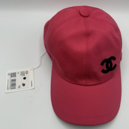 NEW Chanel 24C Fuschia Pink Black CC Embroidered Logo Cotton Baseball ...