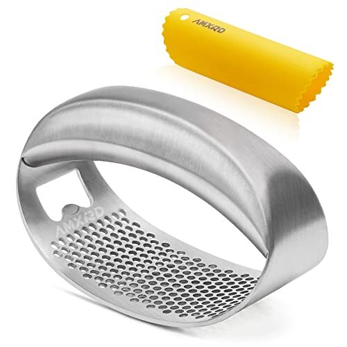 Garlic Press Rocker & Silicone Peeler Stainless Steel Garlic Mincer ...