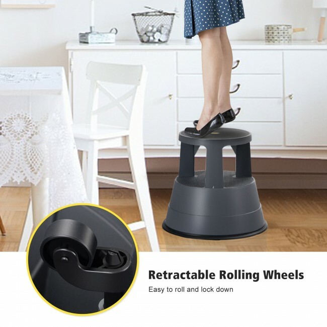 Kick Stool Rolling Step Stool W/Non-Slip Rubber Platform 330LBS ...