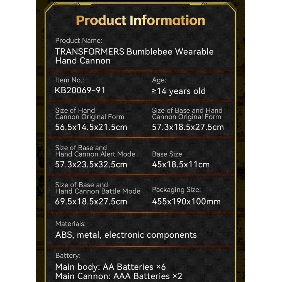 HIPLAY Killerbody Transformers Bumblebee Hand Cannon 1:1 Wearable ...