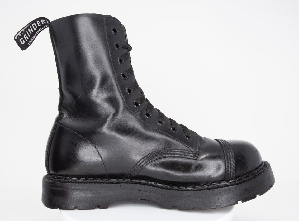 Grinders Black Leather Rub 10 Eye Steel Toe Boots Men's (Size 8 US ...