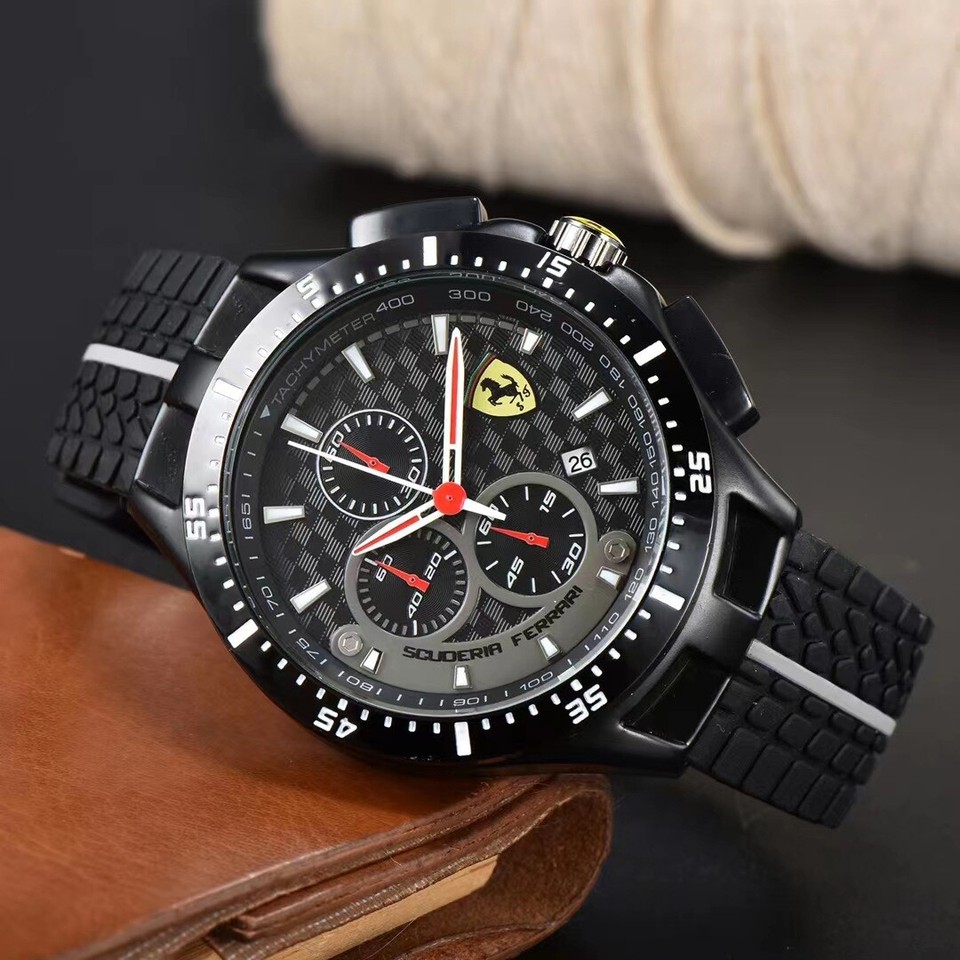 Men's Formula 1 Scuderia Ferrari 44mm Luxury Chronograph Red Silicone ...