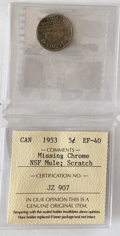 Canada 5 cent - 1953 NSF Mule Missing Chrome - ICCS - EF40 - Super Rare ...