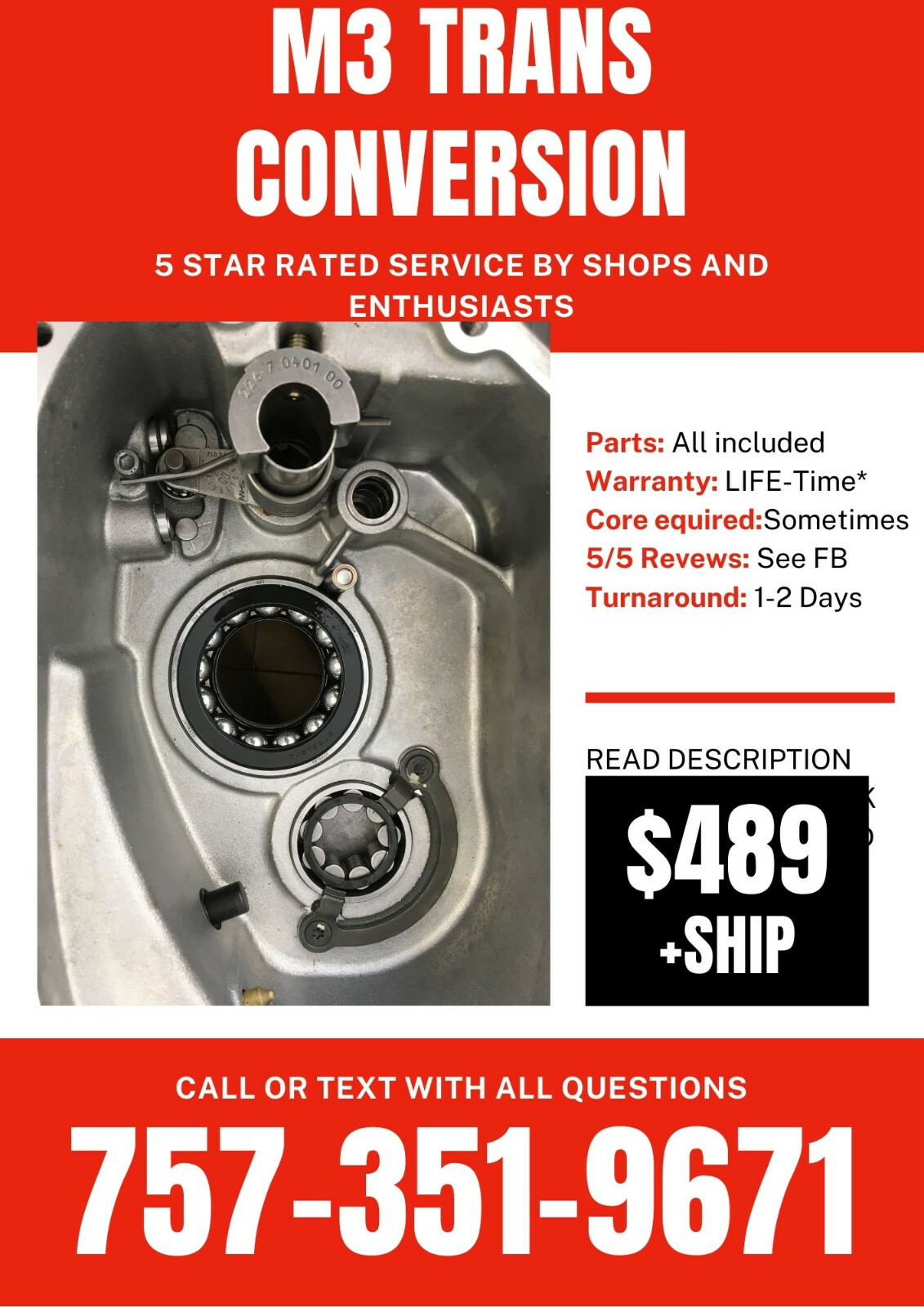 BMW E46 M3 SMG to Manual Conversion Bell housing Kit Getrag 420g 6 ...