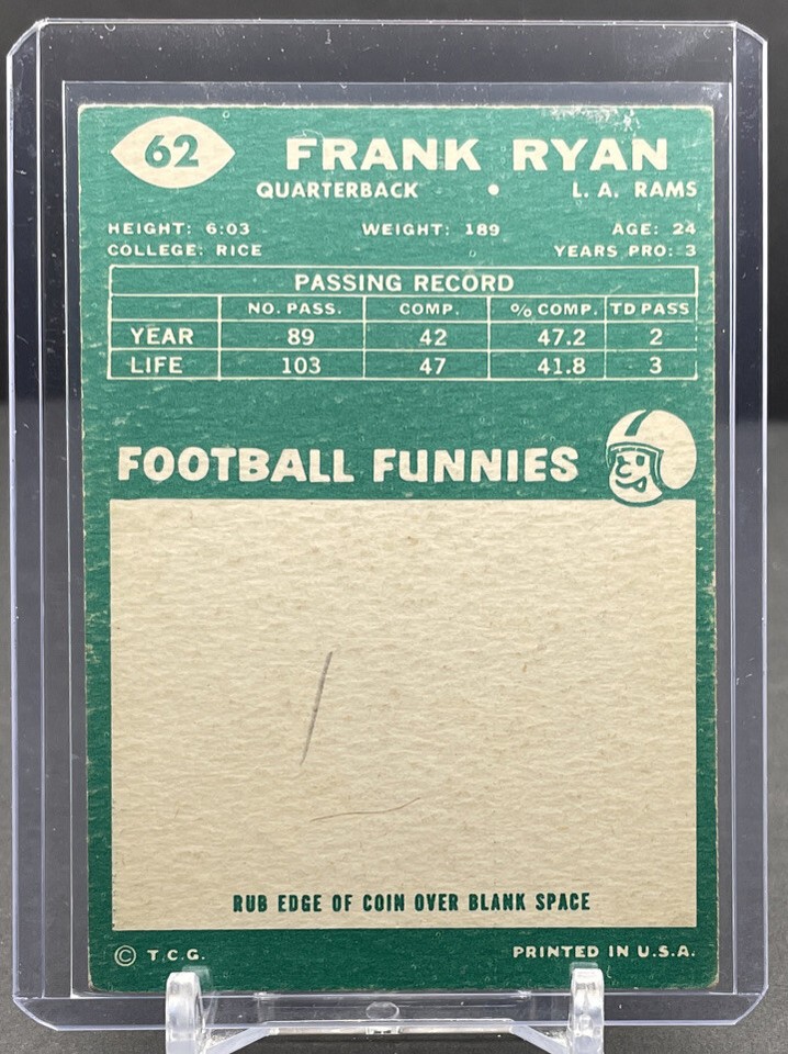 1960 TOPPS NFL Football #62 Frank Ryan Los Angeles Rams VG | eBay
