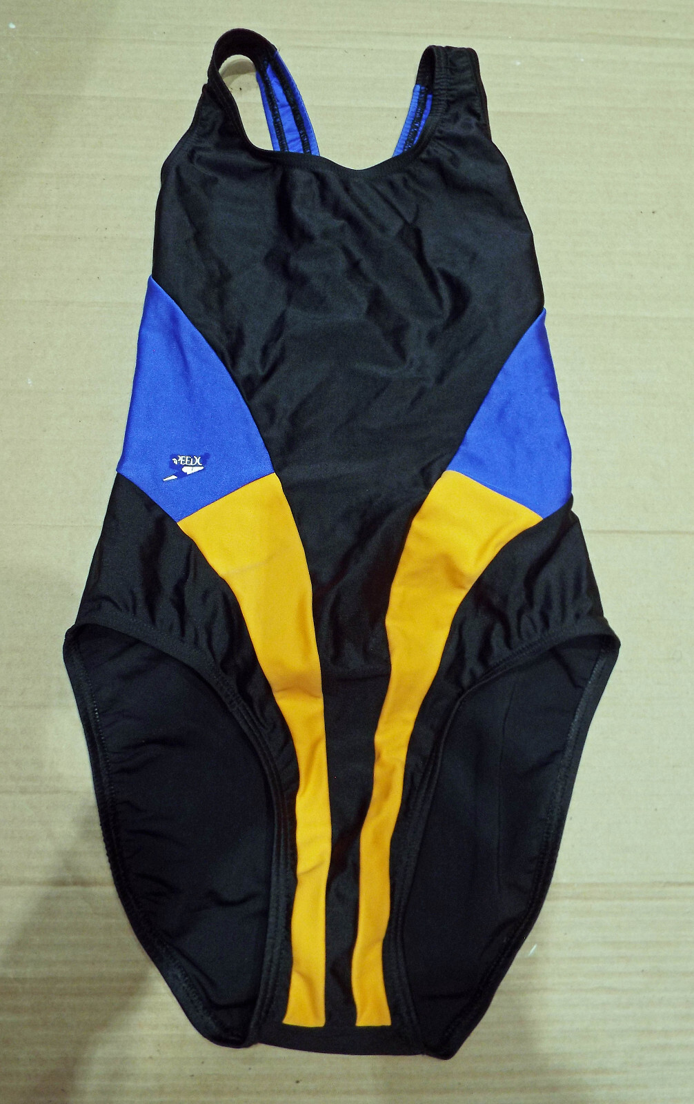 Vintage Speedo Black/Blue/Orange Swimsuit Size GB34" D38 - Shiny Lycra ...