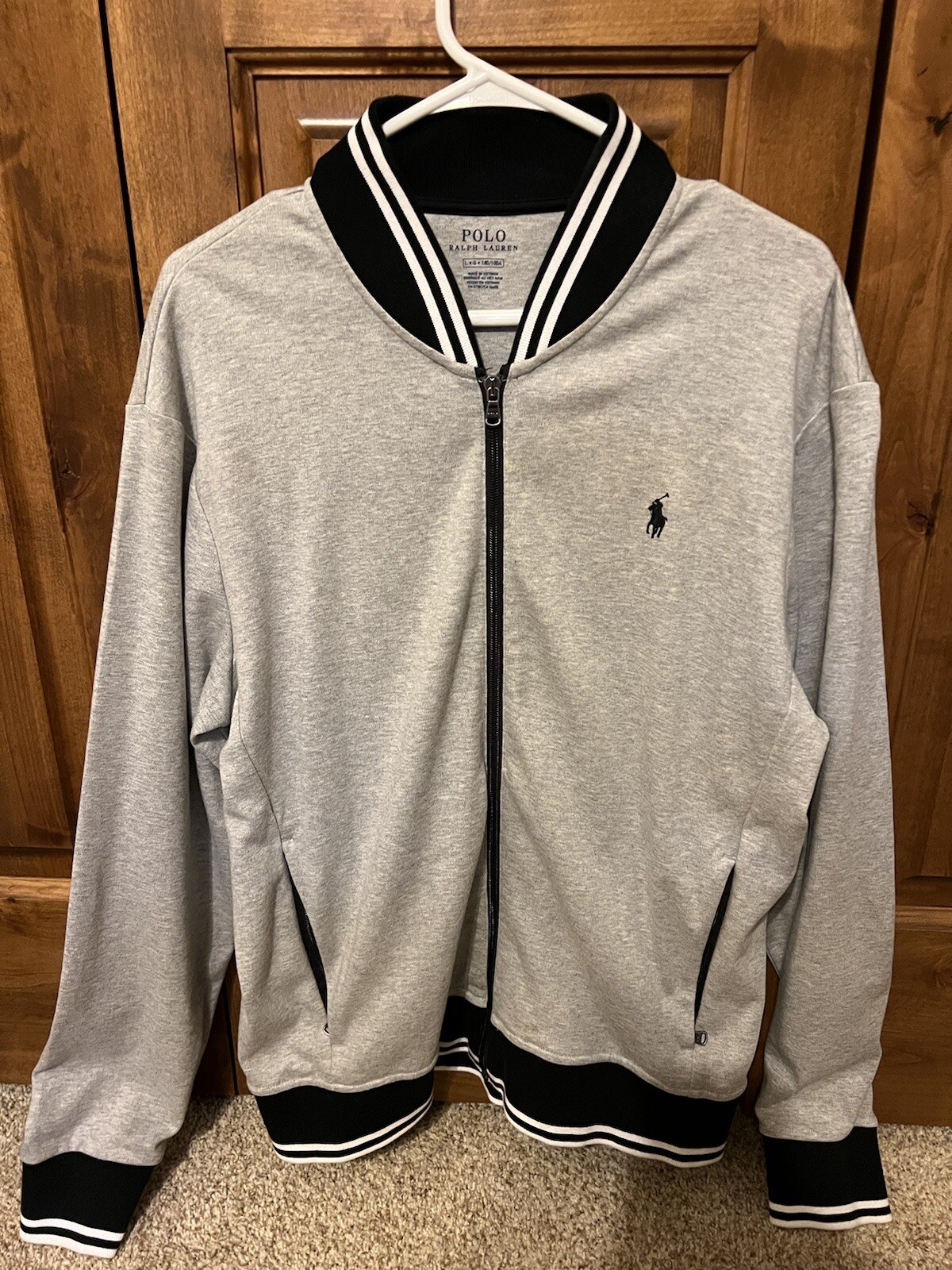 Men's Polo Full Zip Poly Blend Jacket Size Large Varsity Style | eBay