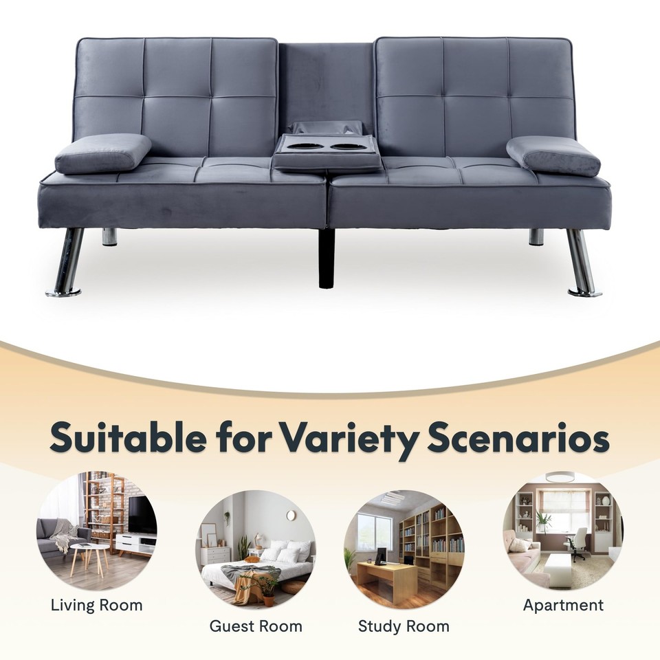 Futon Sofa Bed with USB & Type-C Charging Port, Convertible Sleeper ...