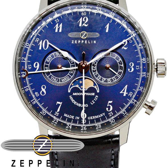 ZEPPELIN Watch 70363 Men's Blue Navy Analog Round Face Hindenburg Moon ...