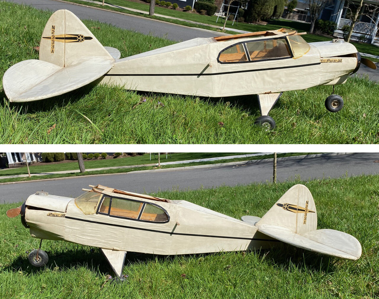 Vintage STERLING FS-1 RC Airplane Balsa Wood PIPER TRI PACER ENYA 35 ...