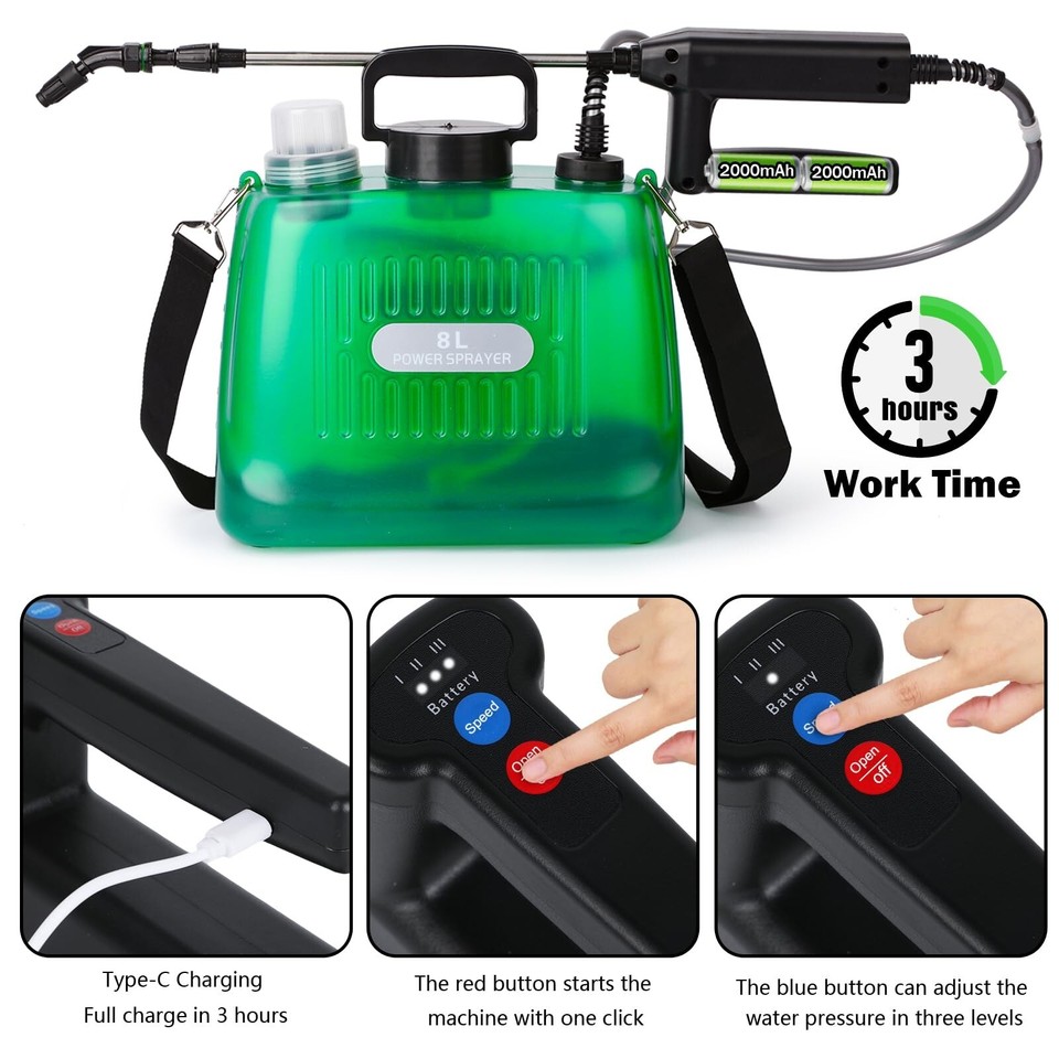 Battery Powered Sprayer 2 Gallon, Electric Sprayer with 4 Mist Nozzles ...