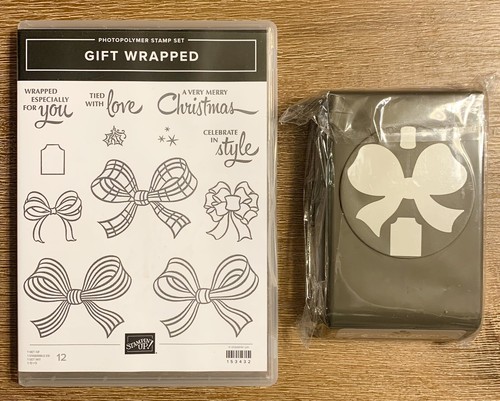 STAMPIN UP! GIFT WRAPPED STAMP SET & BOW RIBBON PUNCH HOLIDAY OCCASION ...