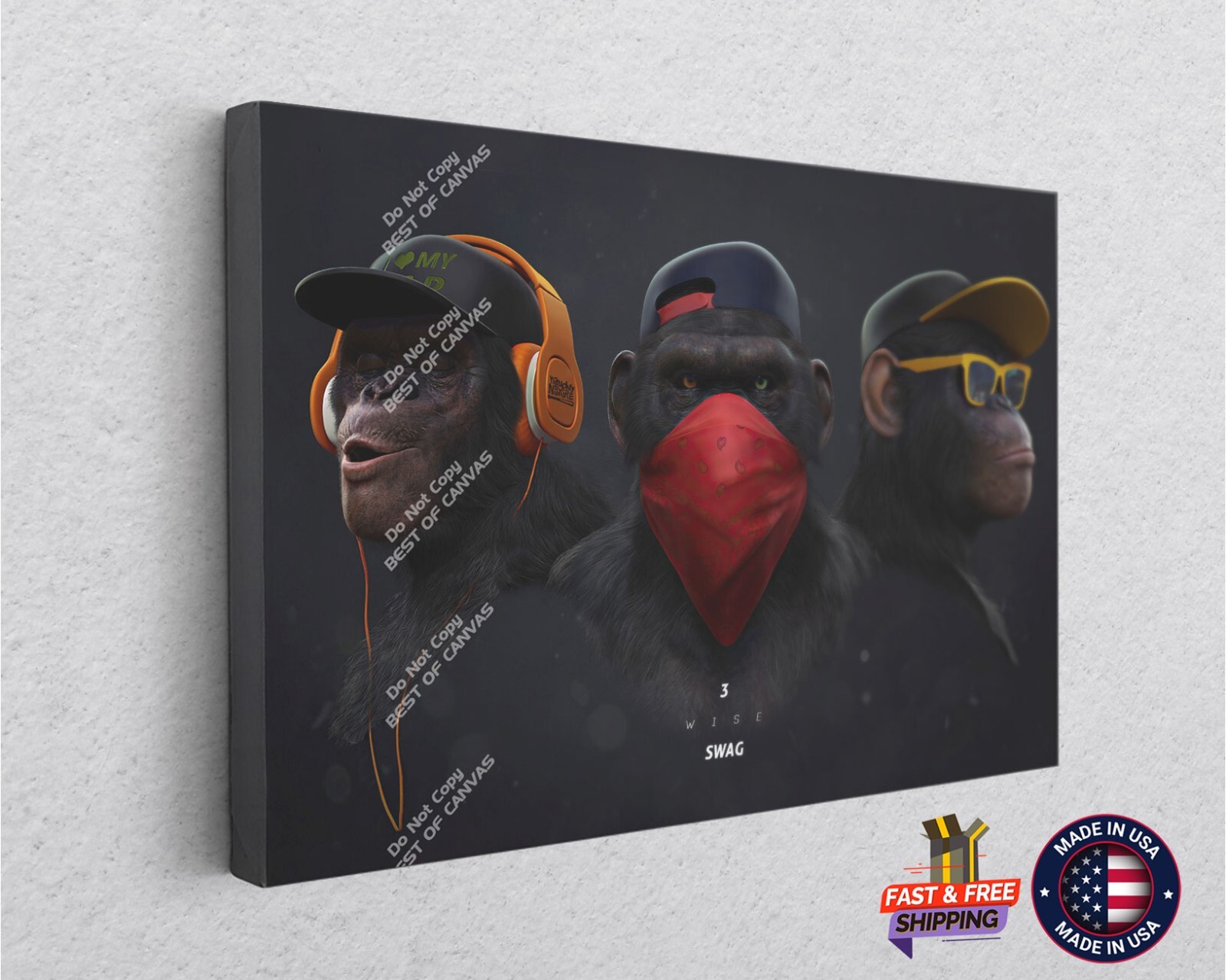 Wise Monkeys Swag Banksy Monkey Gorilla Chimp Canvas Print Wall Art | eBay
