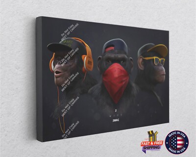Wise Monkeys Swag Banksy Monkey Gorilla Chimp Canvas Print Wall Art | eBay