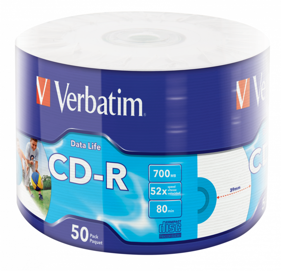50 Verbatim Blank CD-R White CD Printable 700MB 52x 80Mins 43794 ...