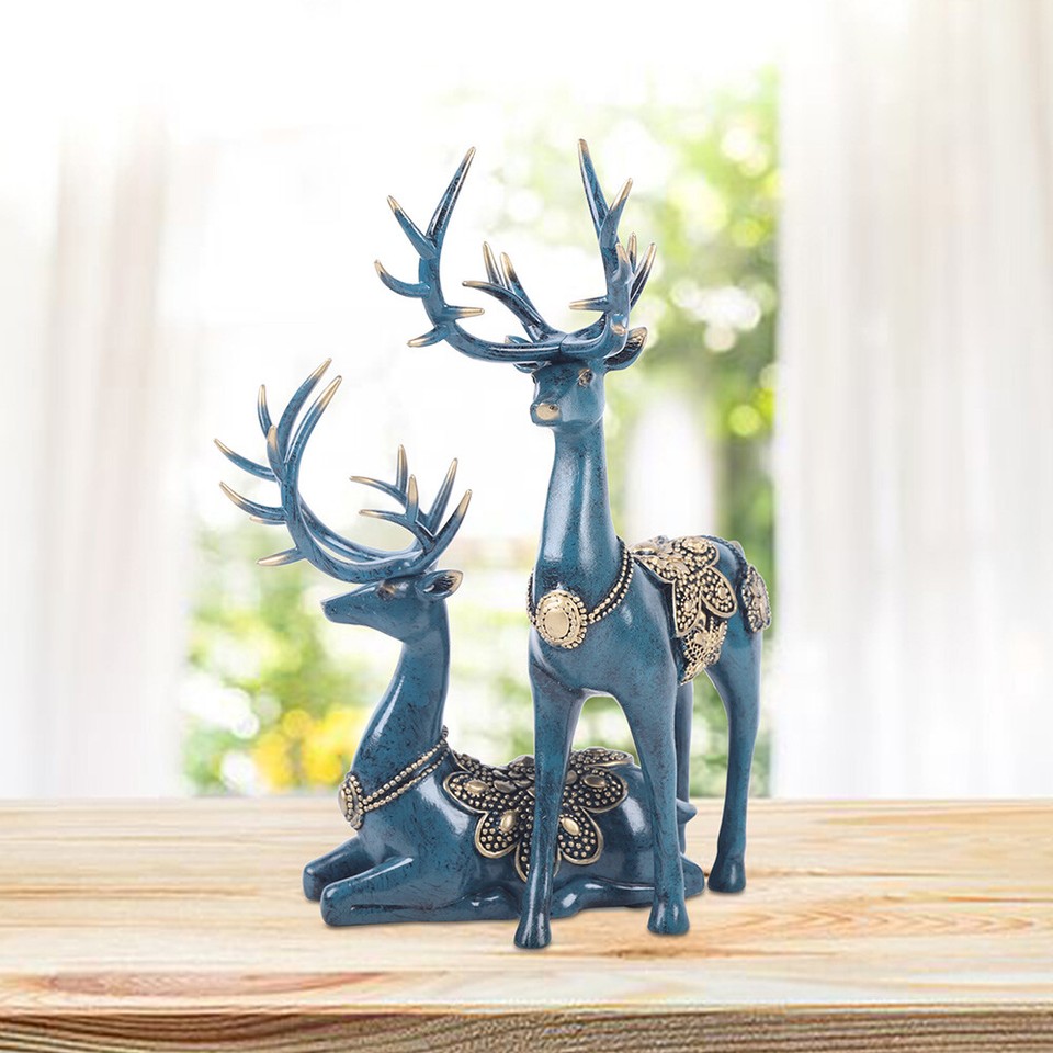 2Pcs Statue Deer Sculptures Figurine Reindeer Office Home Tabletop Art ...