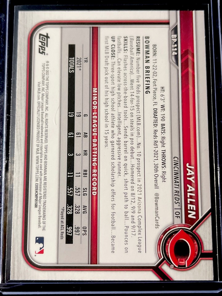 2022 Bowman Jay Allen BP-114 Cincinnati Reds - Free Shipping | eBay