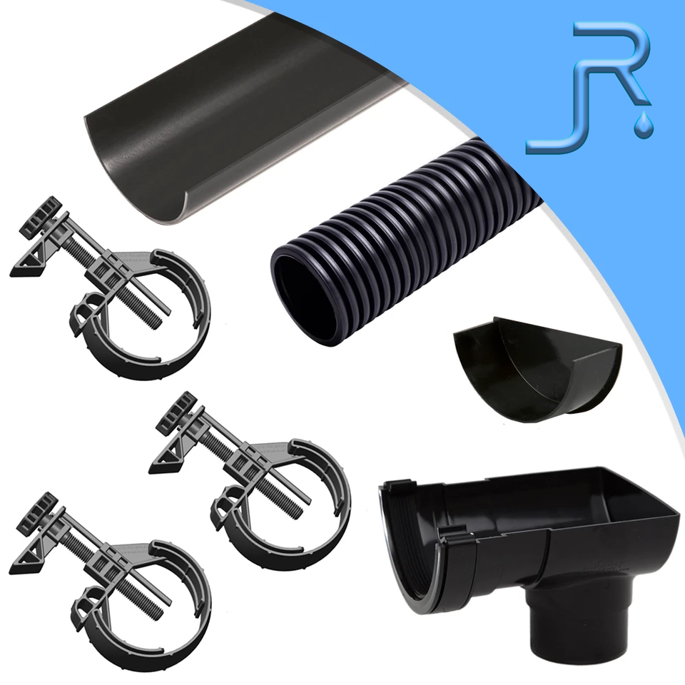 Shed Mini Guttering Gutter Kit with Bracket Clamps & Flexi Downpipe 4FT ...