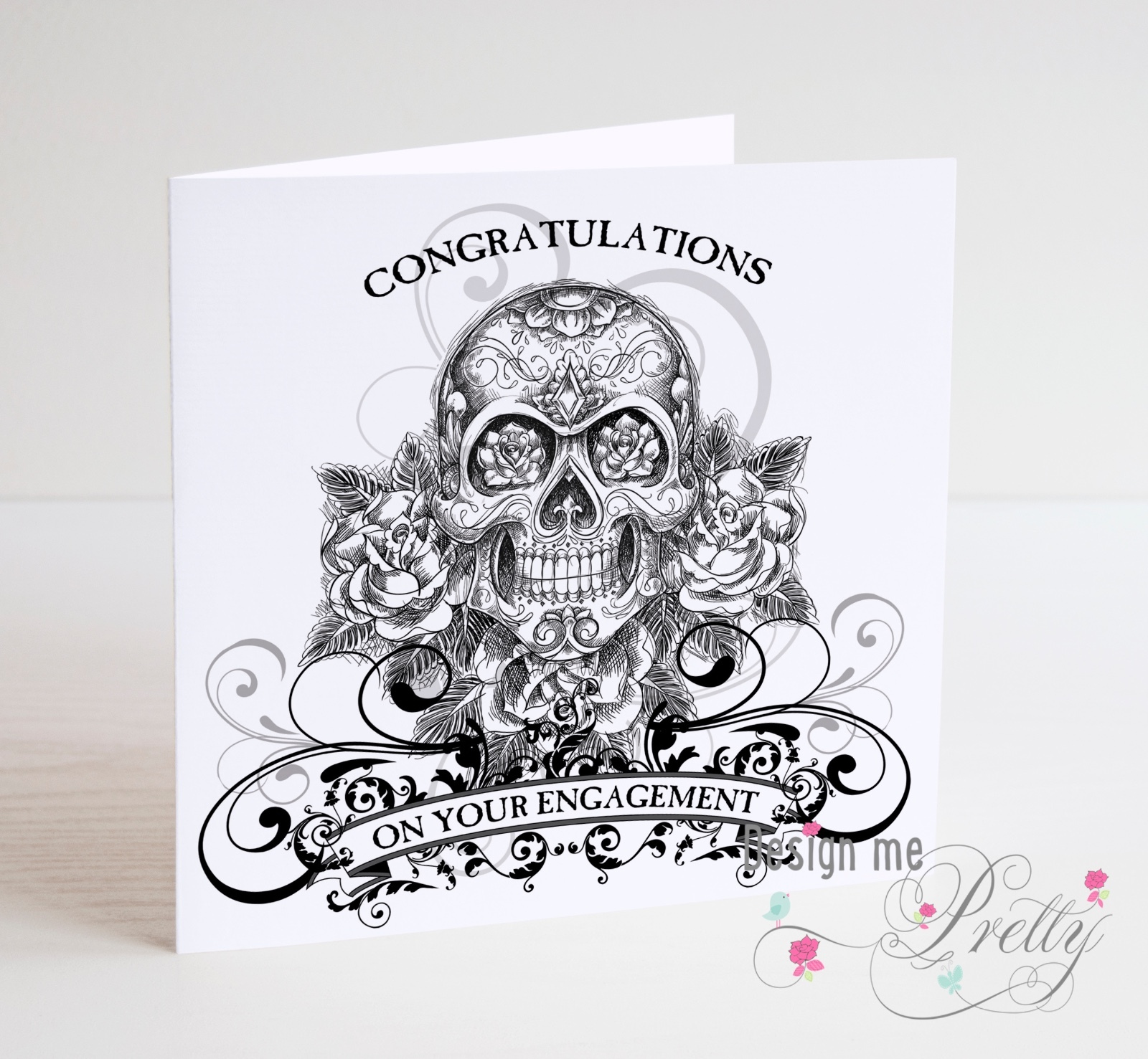 SKULL AND ROSES Engagement Card - Congratulations Skulls Diamanté ...