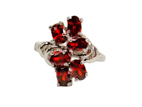 Red cubic zircona stone ring with 6 oval stones, long multi stone ...