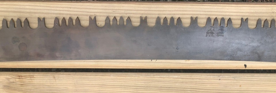 VINTAGE 2 MAN CROSSCUT THIN LOGGING SAW WITH AMISH MADE SHORT WOODEN ...