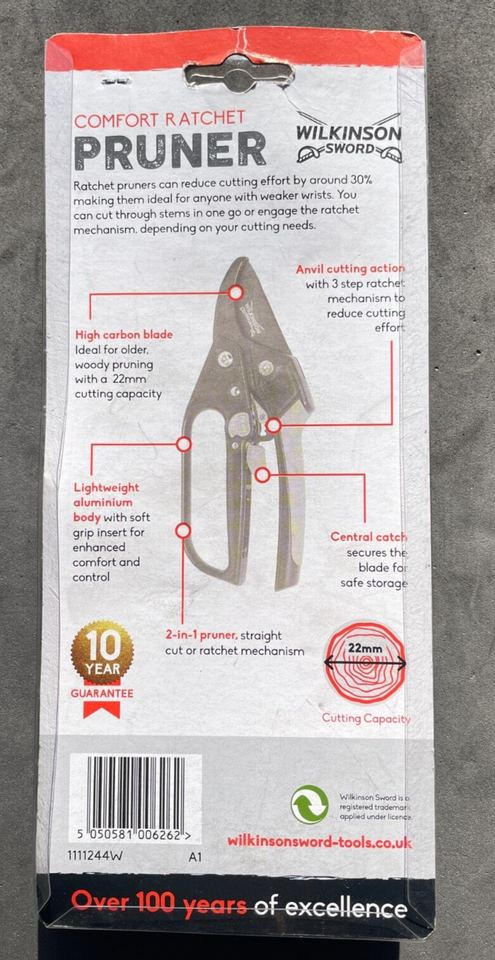 Wilkinson Sword Comfort Ratchet Pruner Secateurs Shears 22mm P-1111244W ...