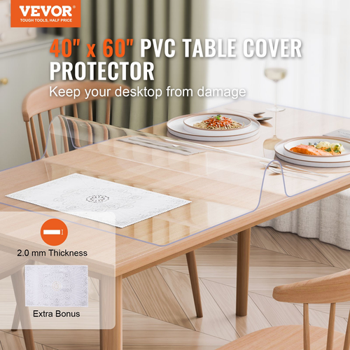 VEVOR PVC Table Protector 40x60 Inch Clear Plastic Desk Protector 2.0mm ...