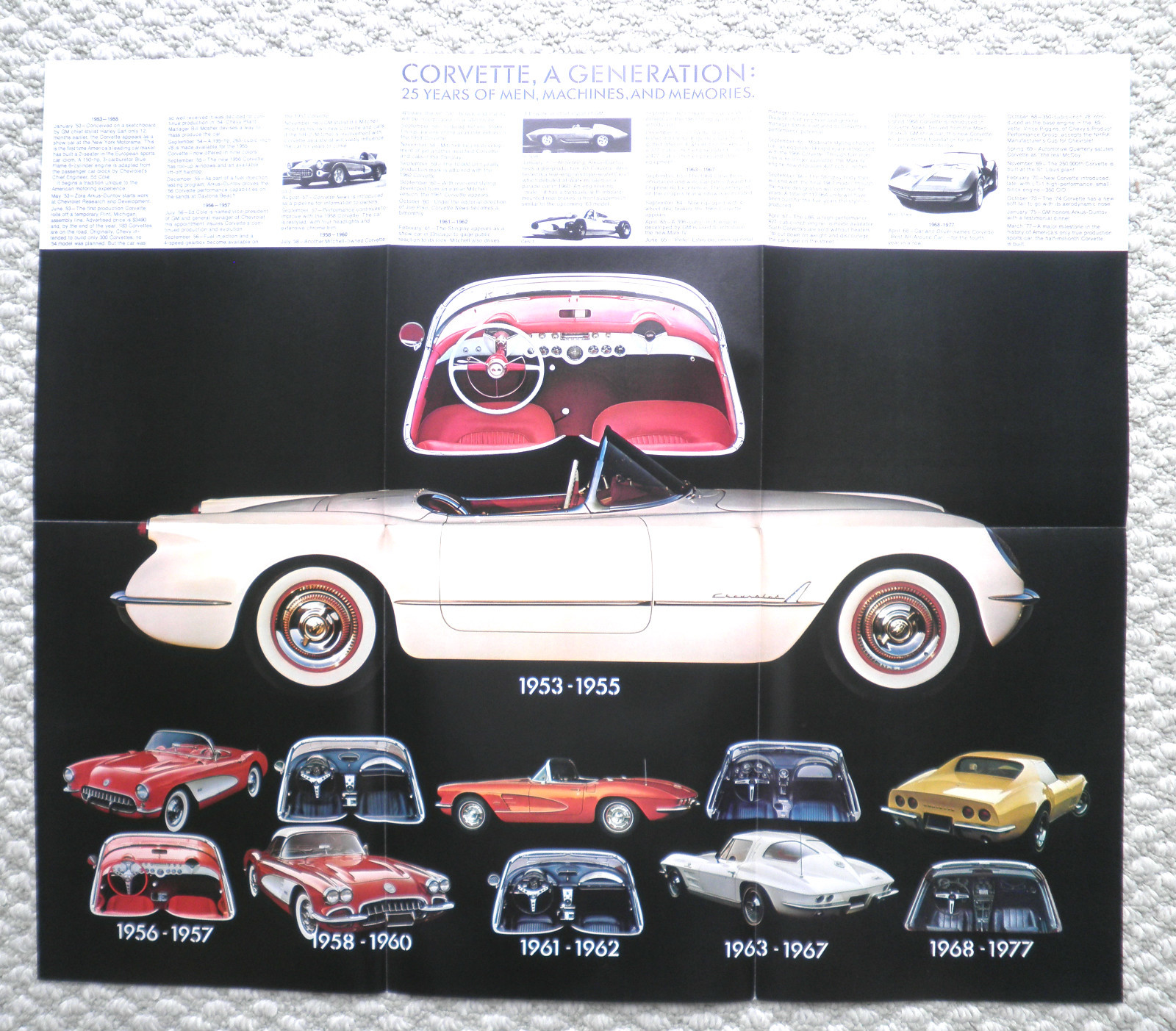 1953-1978 CORVETTE History / Timeline Brochure / Poster; 1961, 1963 ...