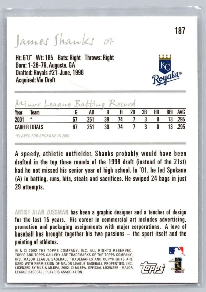 2002 TOPPS GALLERY CARD # 187 James Shanks - Kansas City Royals | eBay