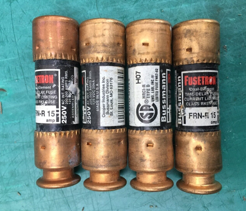 Lot Of 4 Bussmann FRN-R-15 15Amp Fusetron Dual Element Time-Delay Fuse ...