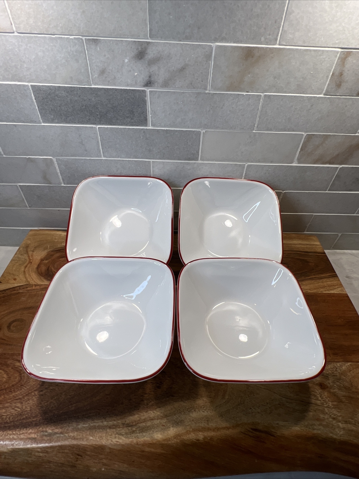 Corelle Vitrelle Splendor Square Cereal Bowls Red Rim 6 3/8” Lot Of 4 ...