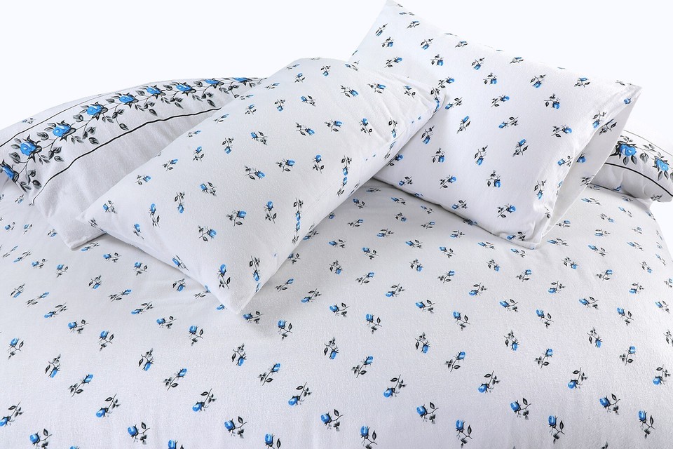 Rosebud Pattern 100% Brushed Cotton Duvet Cover Bed Set Single Double ...