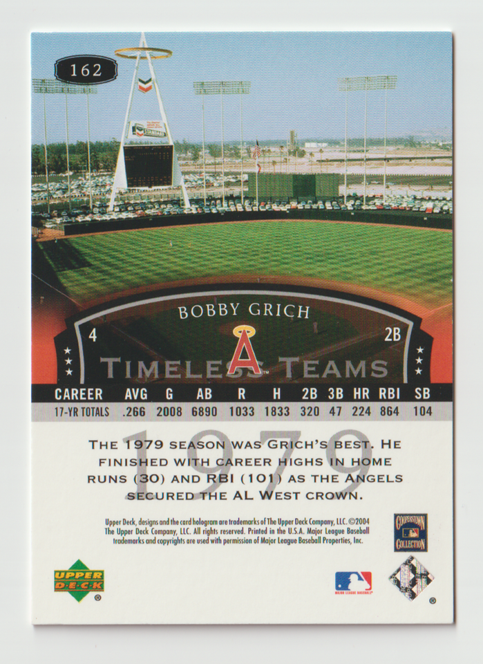 2004 UD Legends Timeless Teams #162 Bobby Grich 79 - California Angels ...