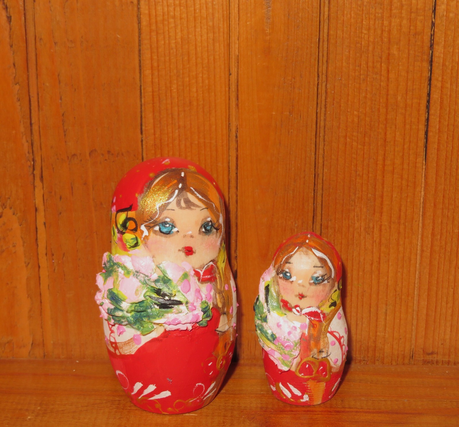 RED Pyrography Matryoshka Flowers MATT Nesting dolls HAND PAINTED 5 ...