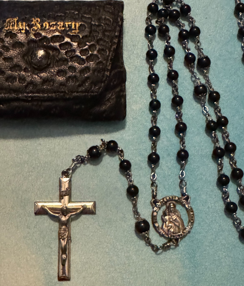 VINTAGE CARMELITE NUNS PERSONAL STERLING SILVER & BLACK GLASS ROSARY W/ CASE | eBay