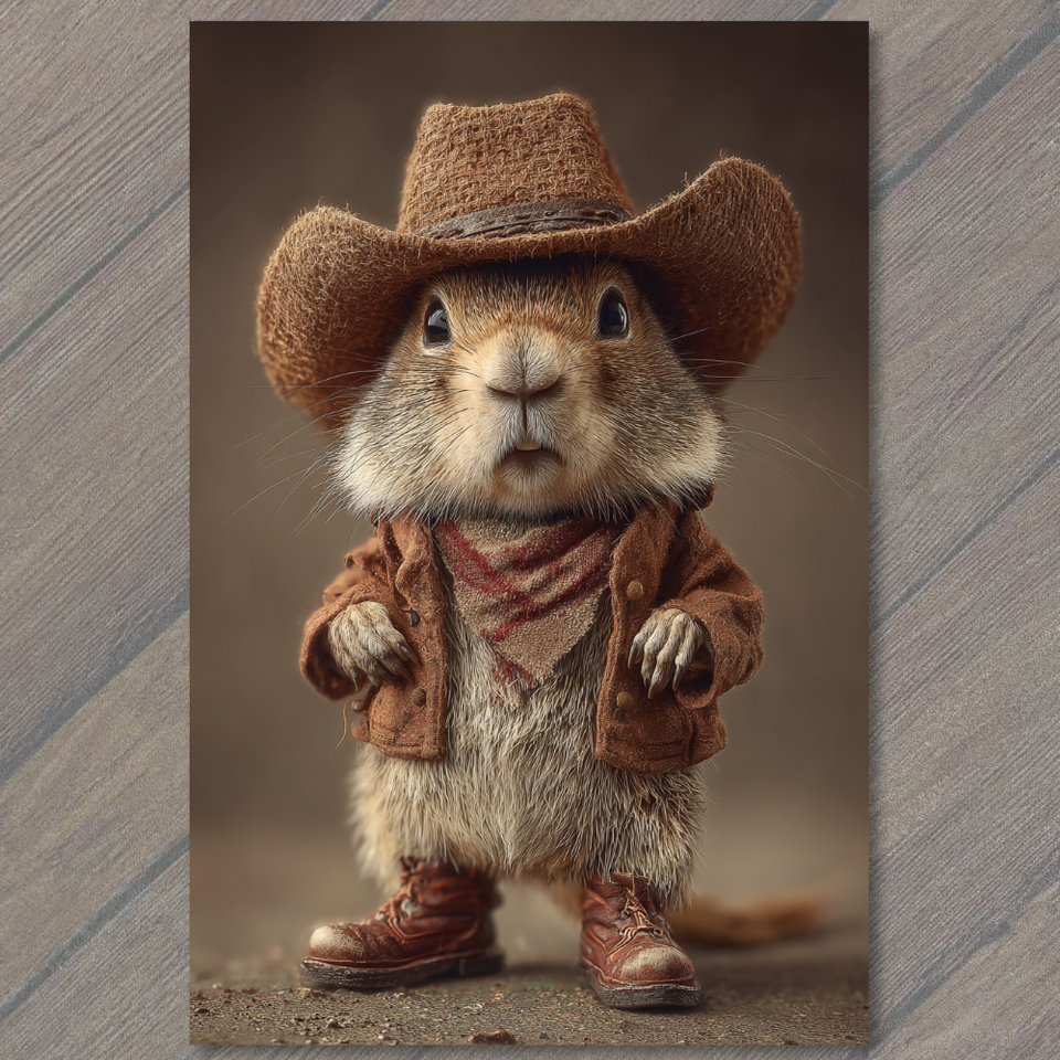 Art Print Cowboy Mouse Western Outfit Boots Hat Bandana Funny Animal ...