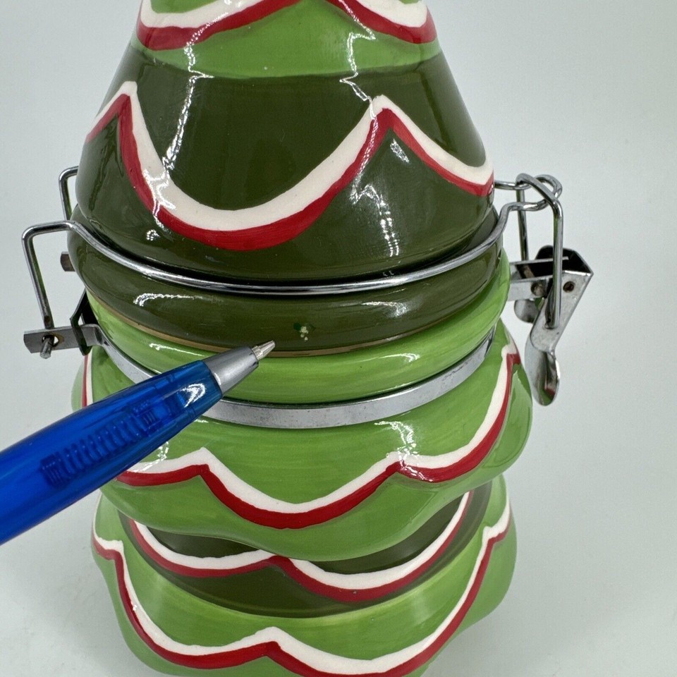 Canister Ceramic Christmas Tree Holiday Green Snacks Treat Jar 7" Tall ...