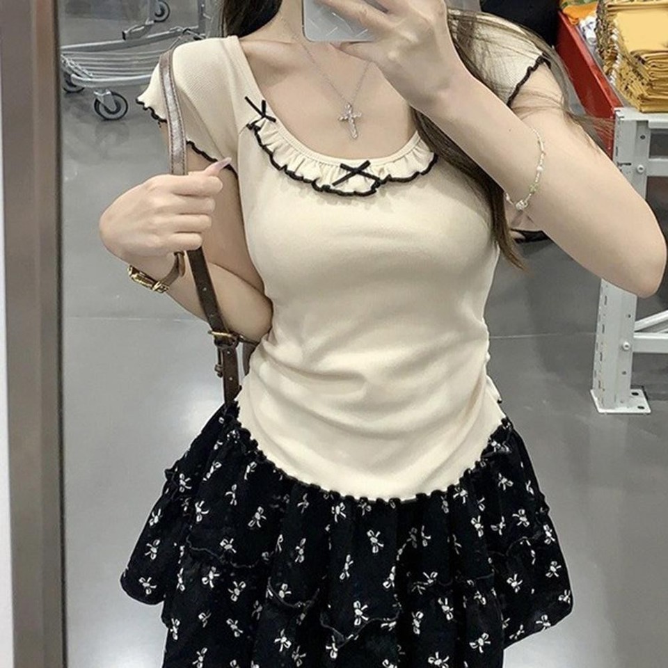Stylish Ladies' Casual Round Neck Top with Short Sleeves for Home and ...