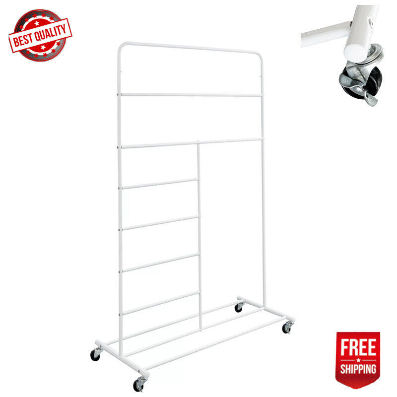 Rolling Drying Rack W/ T-Bar 27 Linear Feet 4 Portable Wheels Steel ...