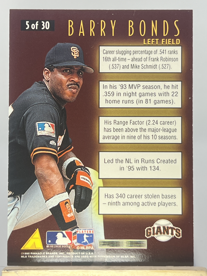 Barry Bonds 1995 Pinnacle Score Numbers Game San Francisco Giants #5 | eBay