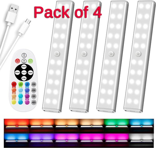 4 Pack LED Rechargeable Stick Up Light Panels Dimmable RGB Under ...