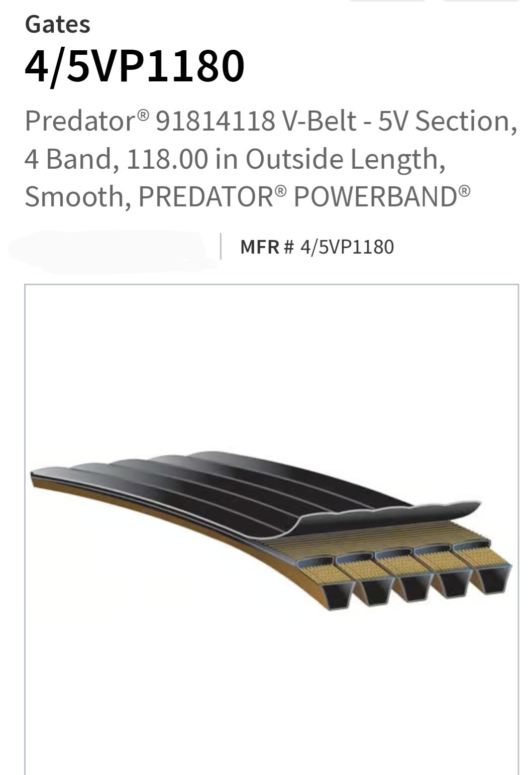 GATES,4/5VP1180,PREDATOR POWERBAND BELT 5 SECTION 4 BAND NOS | eBay