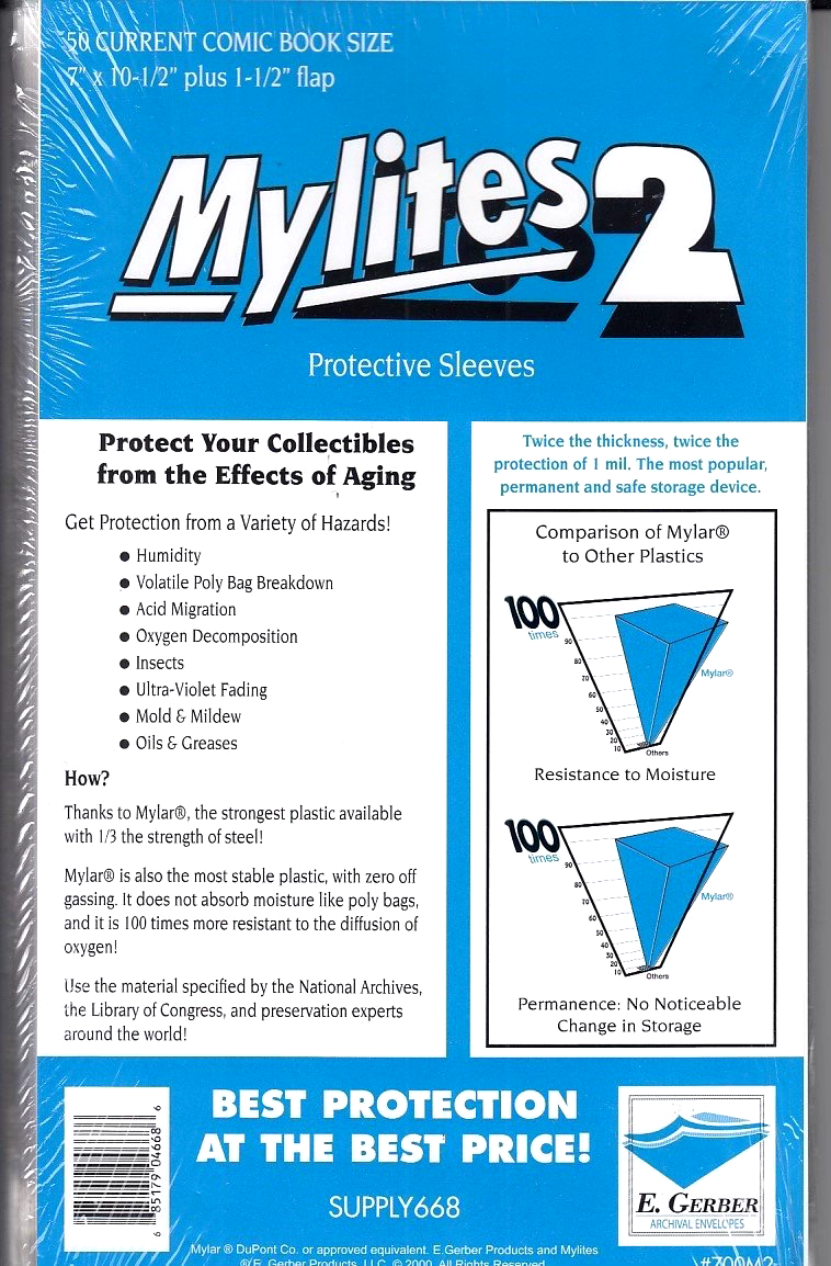 50 CURRENT (700M2) E. Gerber Mylites 2 Mylar Comic Book Bags Sleeves (1 ...