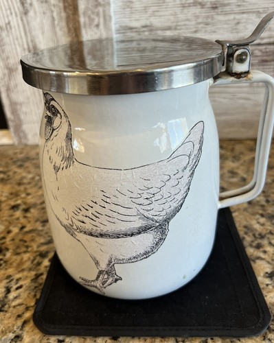 Enamelware Pitcher W/Attached Lid Antique Cottage Core | eBay