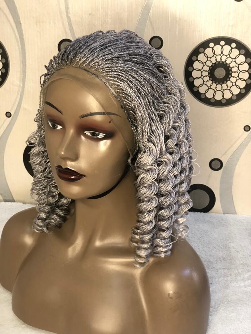 Braided wig.. Curly Wig. Gray Wig.made On A Lace Frontal. | eBay