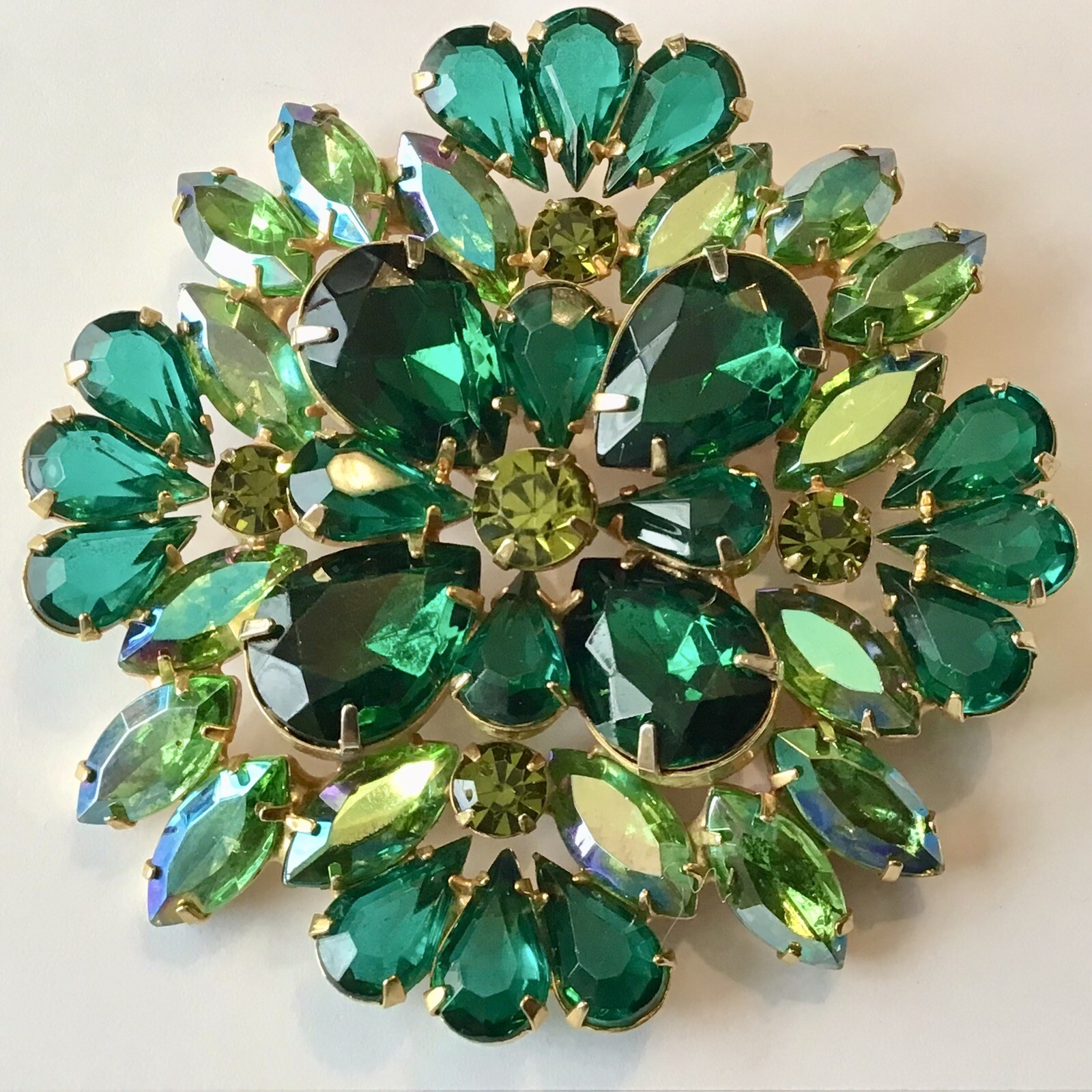 LARGE JULIANA DARK AND LIGHT GREEN RHINESTONE BROOCH - Gem