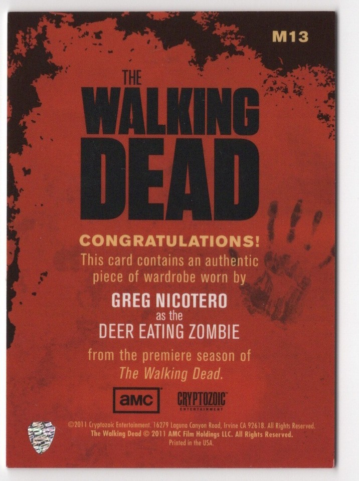 Greg Nicotero Deer Eating Zombie Walking Dead Season 1 Costume Wardrobe ...