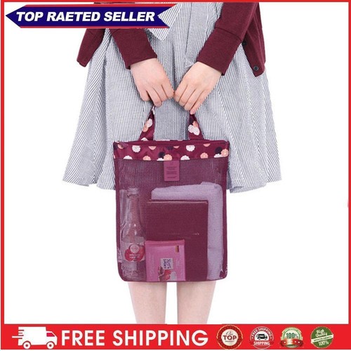 Outdoor Sport Bag Summer Swim Beach Mesh Sundries Wash Handbag (Wine ...