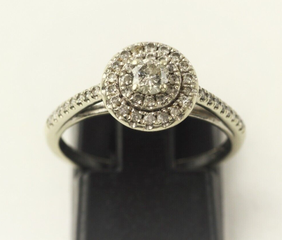 SK9 10k WHITE GOLD 1/2 CT TW ROUND DIAMOND HALO ENGAGEMENT RING size 7 ...
